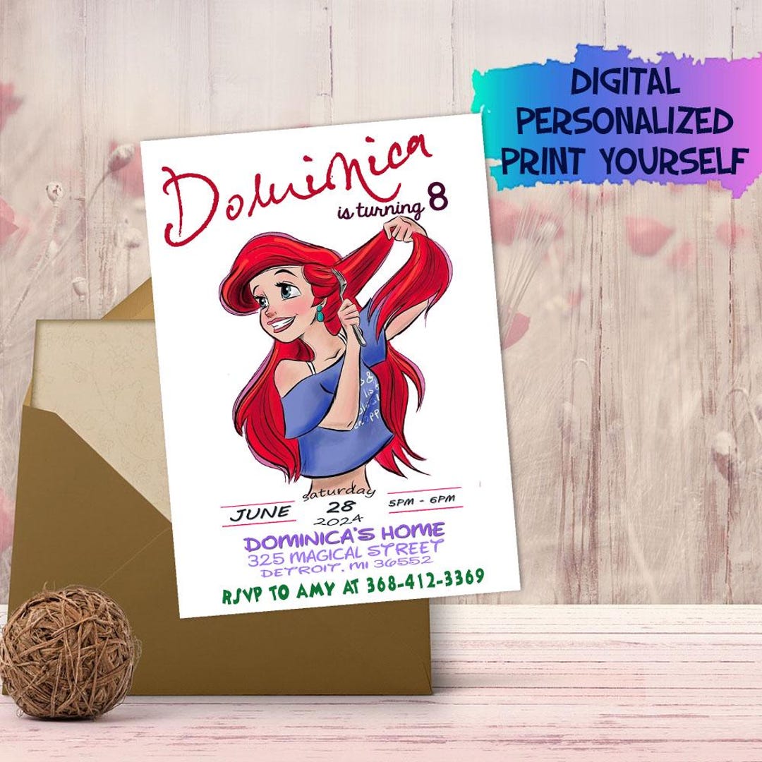 Ariel Birthday Invitation, Ariel Card Invitation Little Mermaid ...