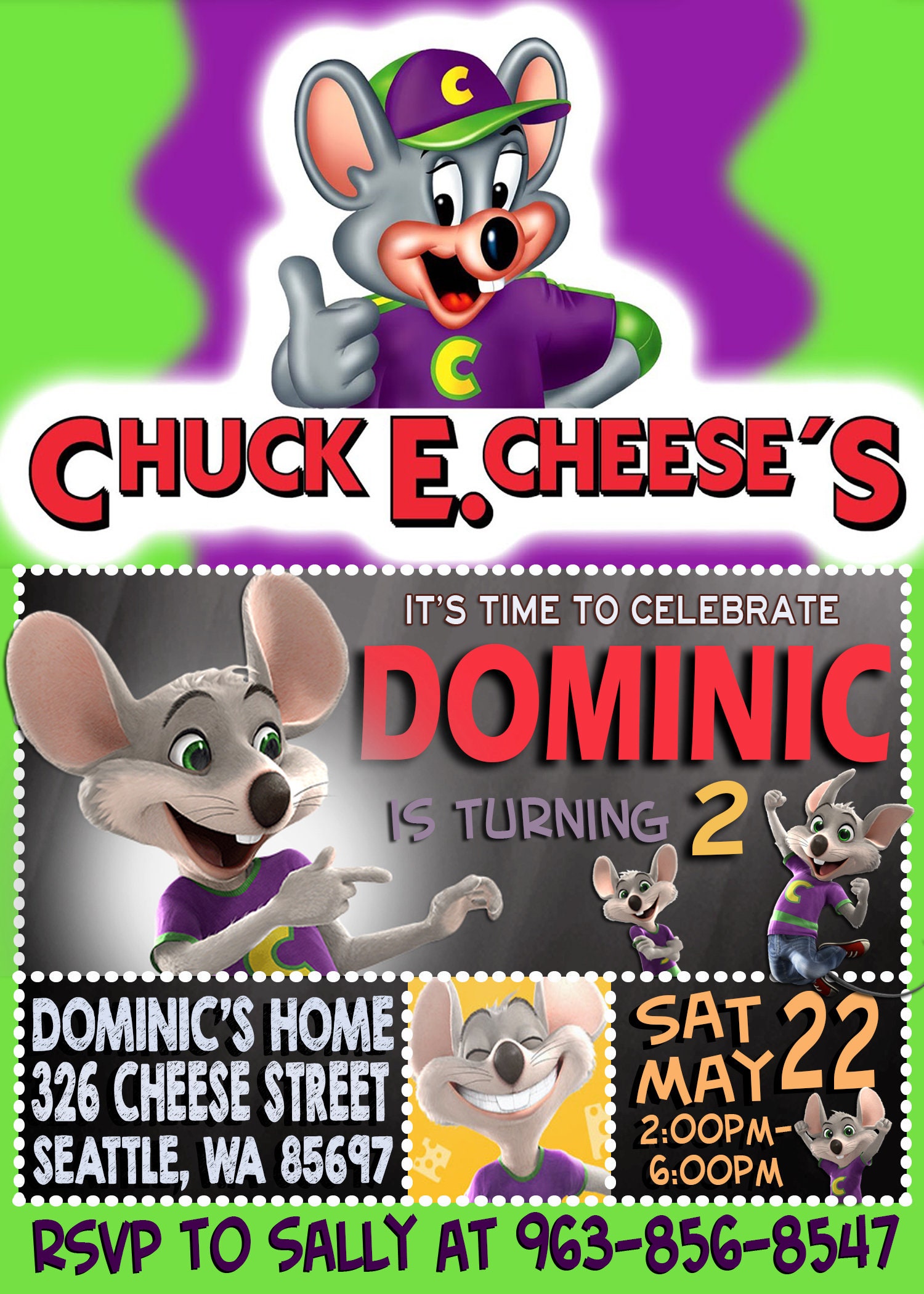 Chuck E Cheese Birthday Invitation, Chuck E Cheese Card Invitation ...