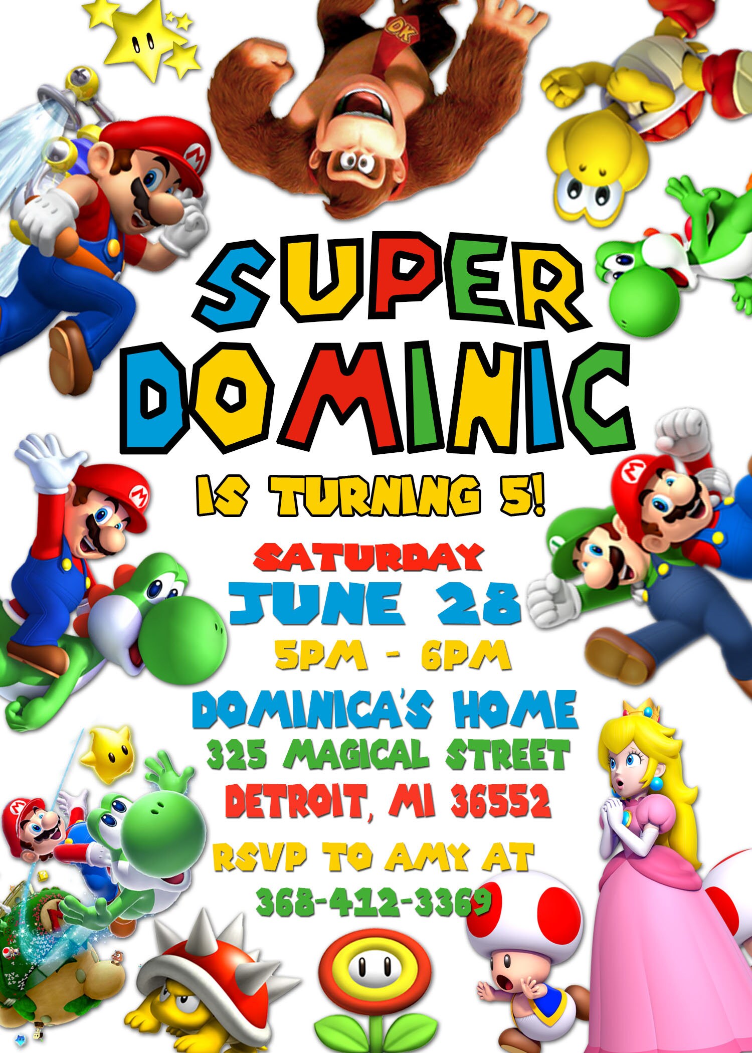 Super Mario Birthday Invitation, Super Mario Card Invitation, Super ...