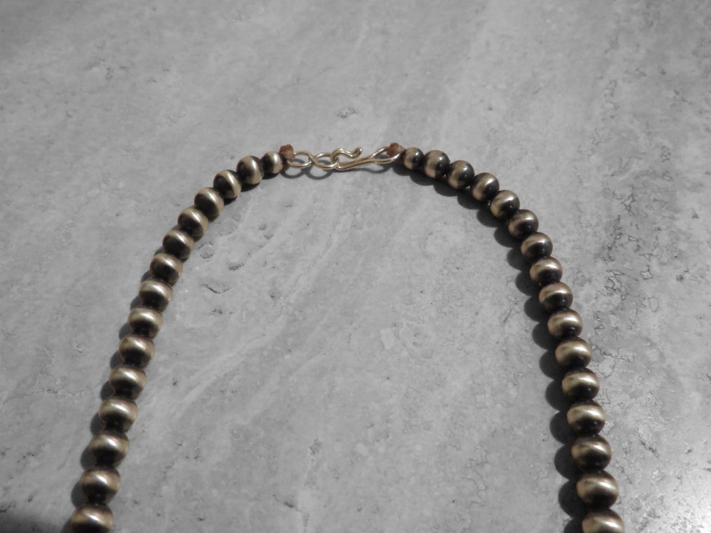 Navajo Pearl Style Sterling Silver Necklace Hand Strung 5mm Navajo Pearl Style Sterling Silver Necklace Hand Strung 5mm