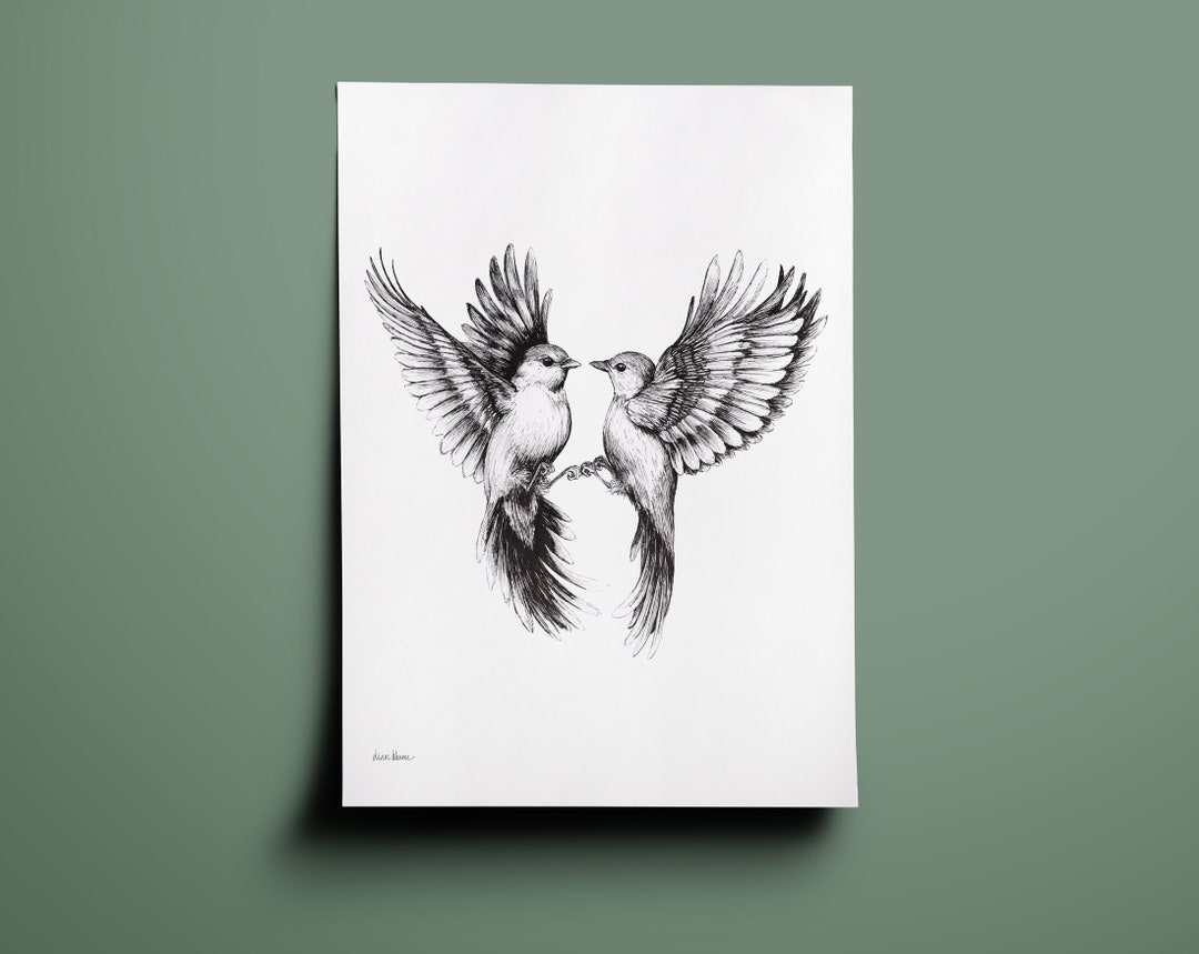 Flying Birds Art Print Realistic Bird Drawing - Etsy