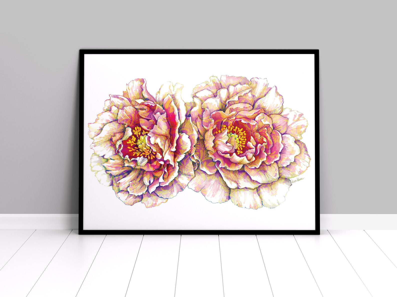Pink Peony Print Floral Illustration Wall Art - Etsy