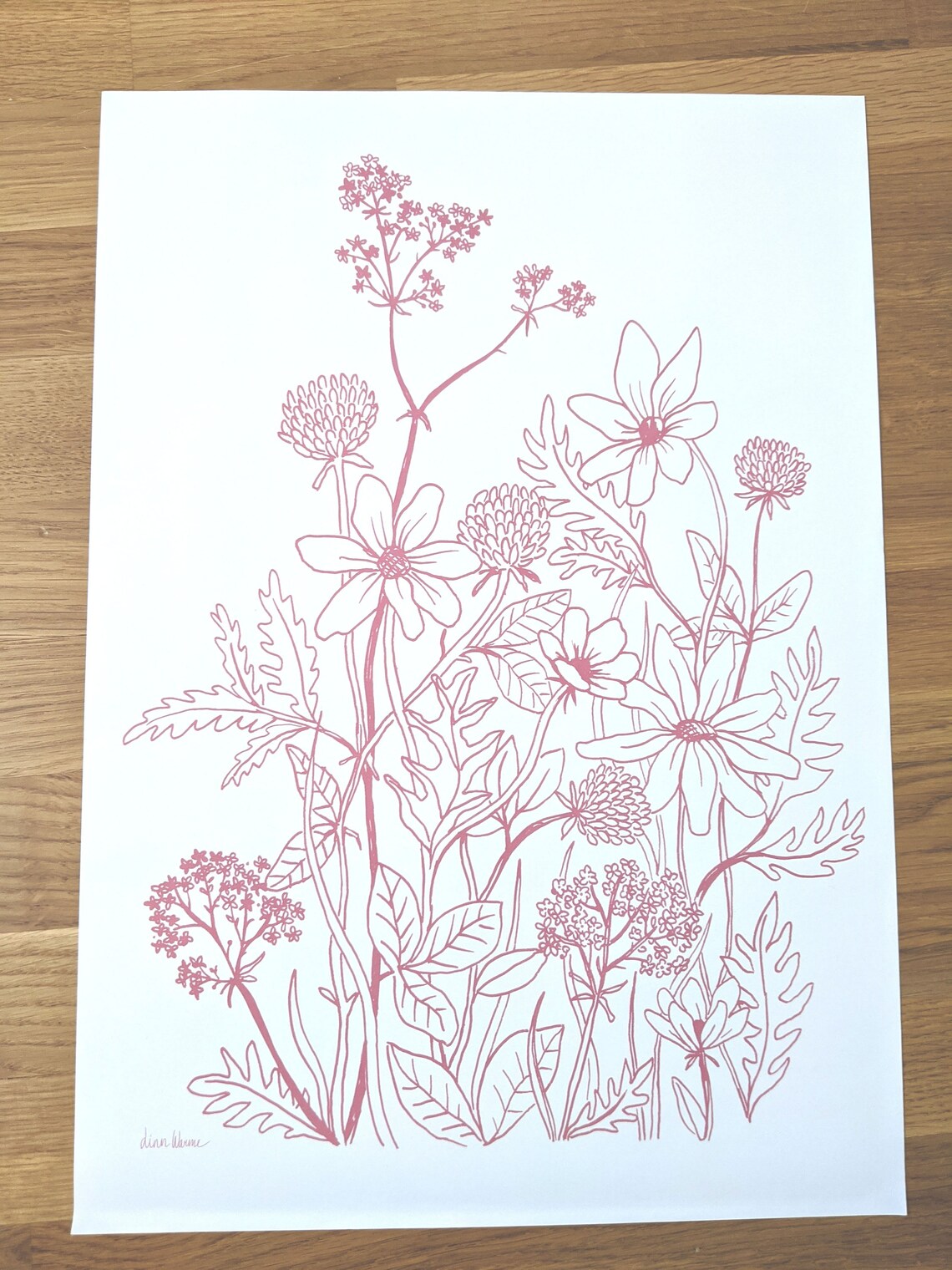 Meadow Flowers Illustration. Simple Floral Art Print Pink Flowers - Etsy