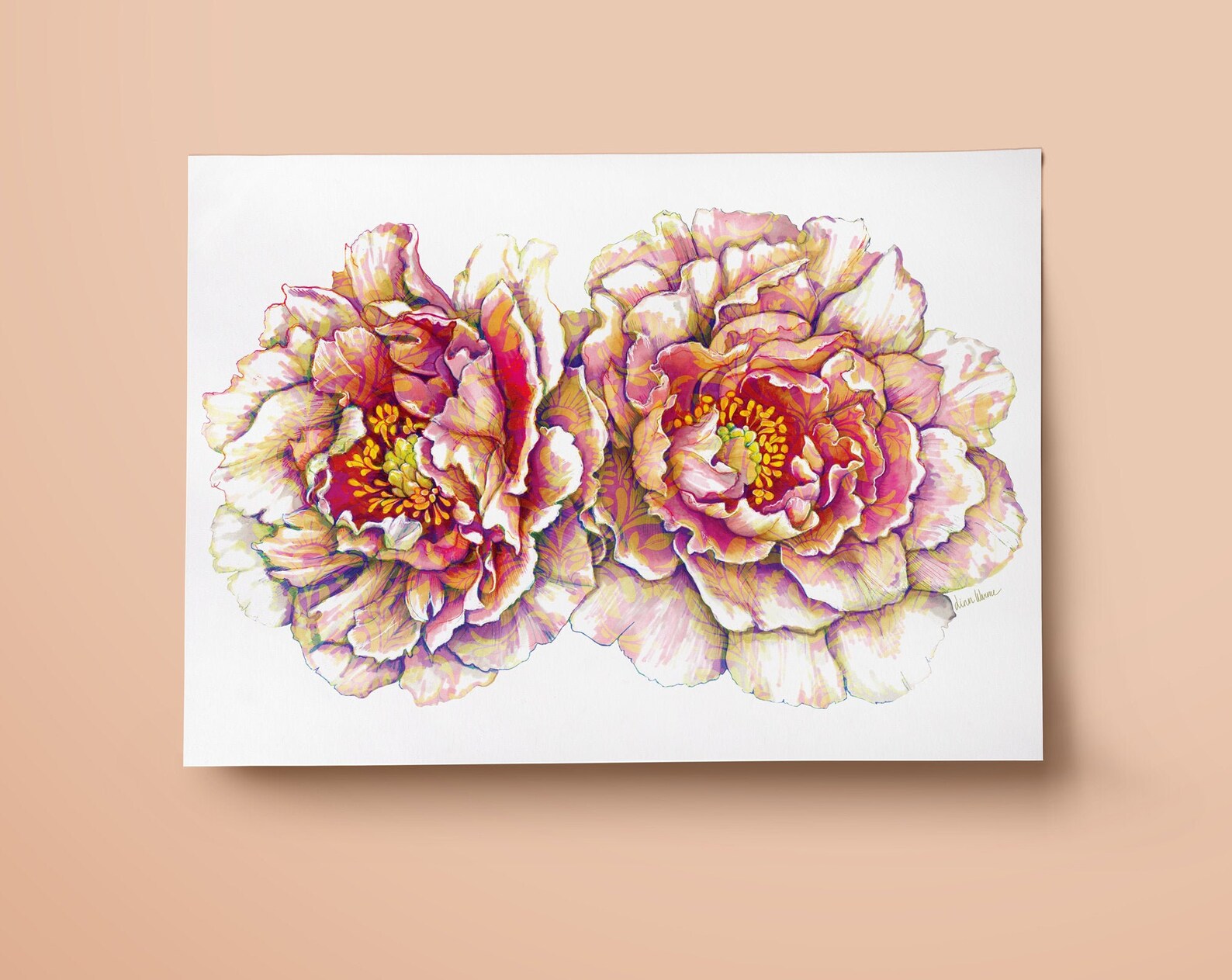 Pink Peony Print Floral Illustration Wall Art - Etsy
