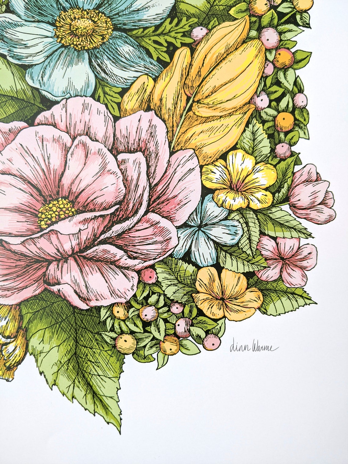 Pastel Floral Print Colorful Flower Illustration - Etsy