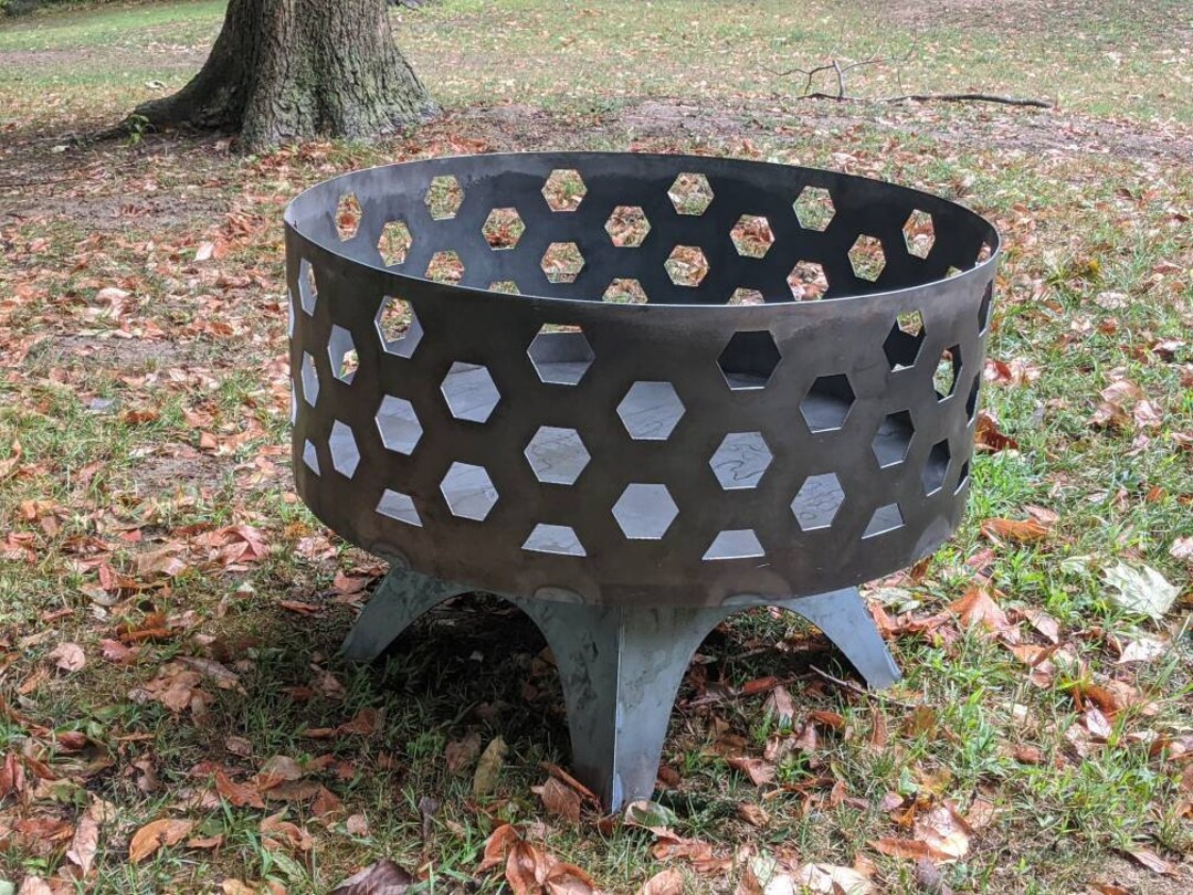 Round Fire Pit 30" With Hexagon Pattern - Etsy