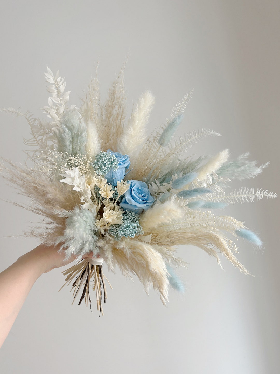 Bridal Bouquet Baby Blue Wedding Bouquet Boho Wedding Dried Flower ...