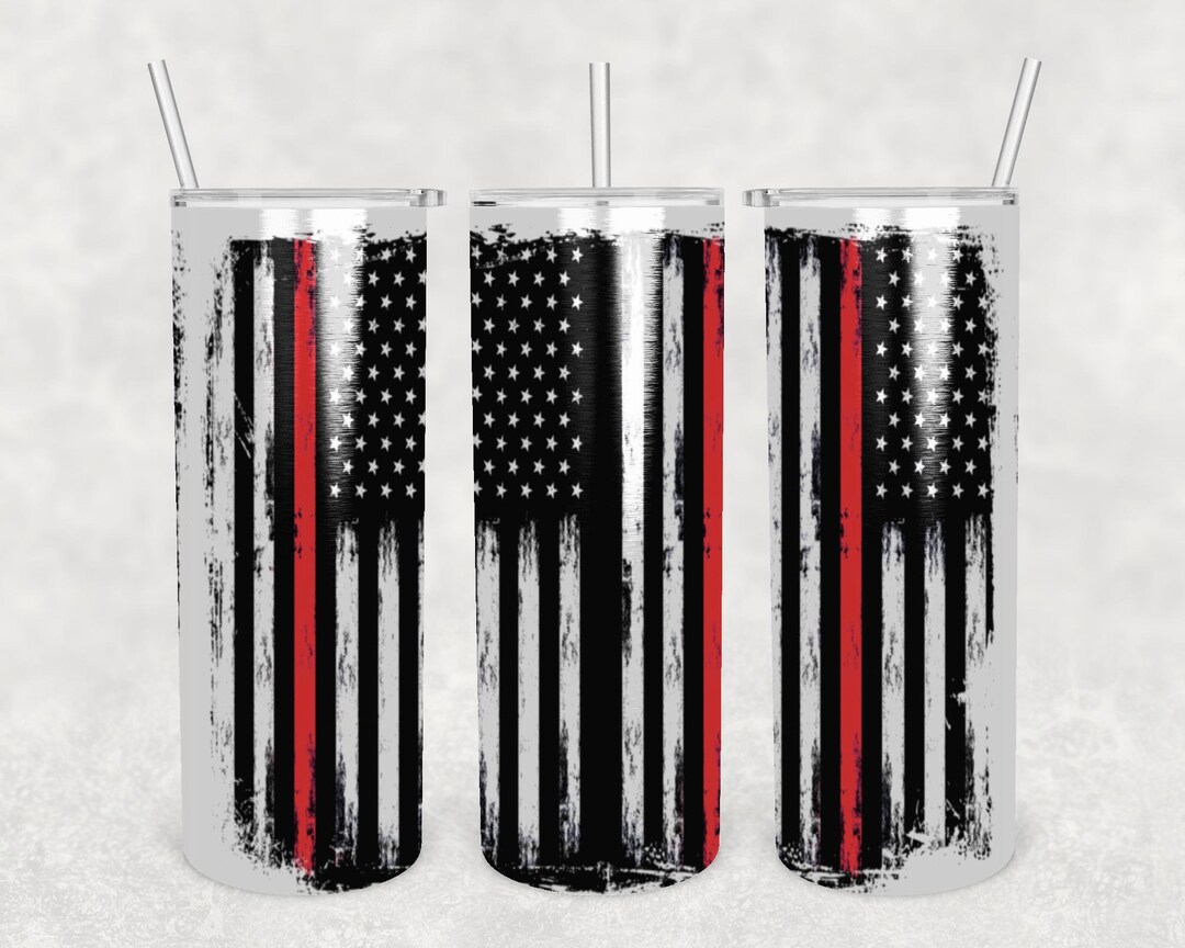 American Flag Thin Line - 2X Designs - Red Line - Fire Fighter - 20oz ...