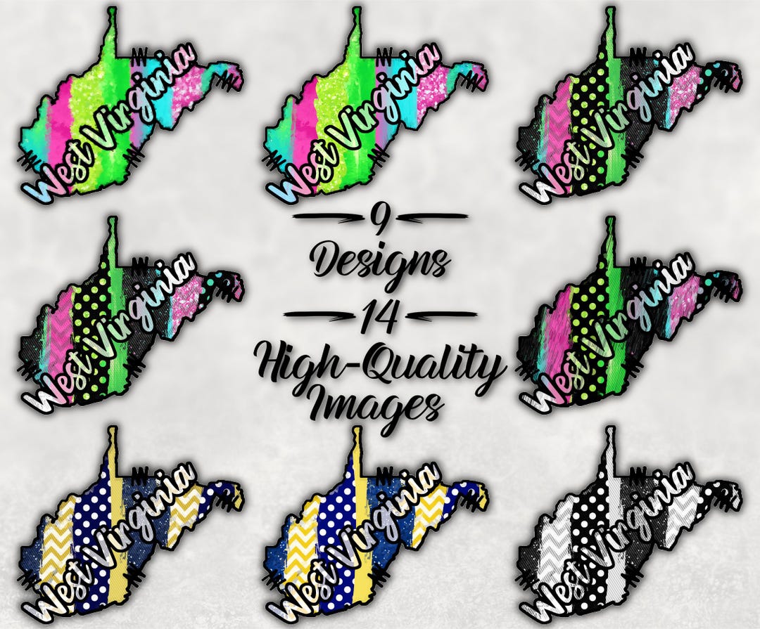 West Virginia - WV - 9x Designs - PNG & JPEG - Sublimation - Glitter ...