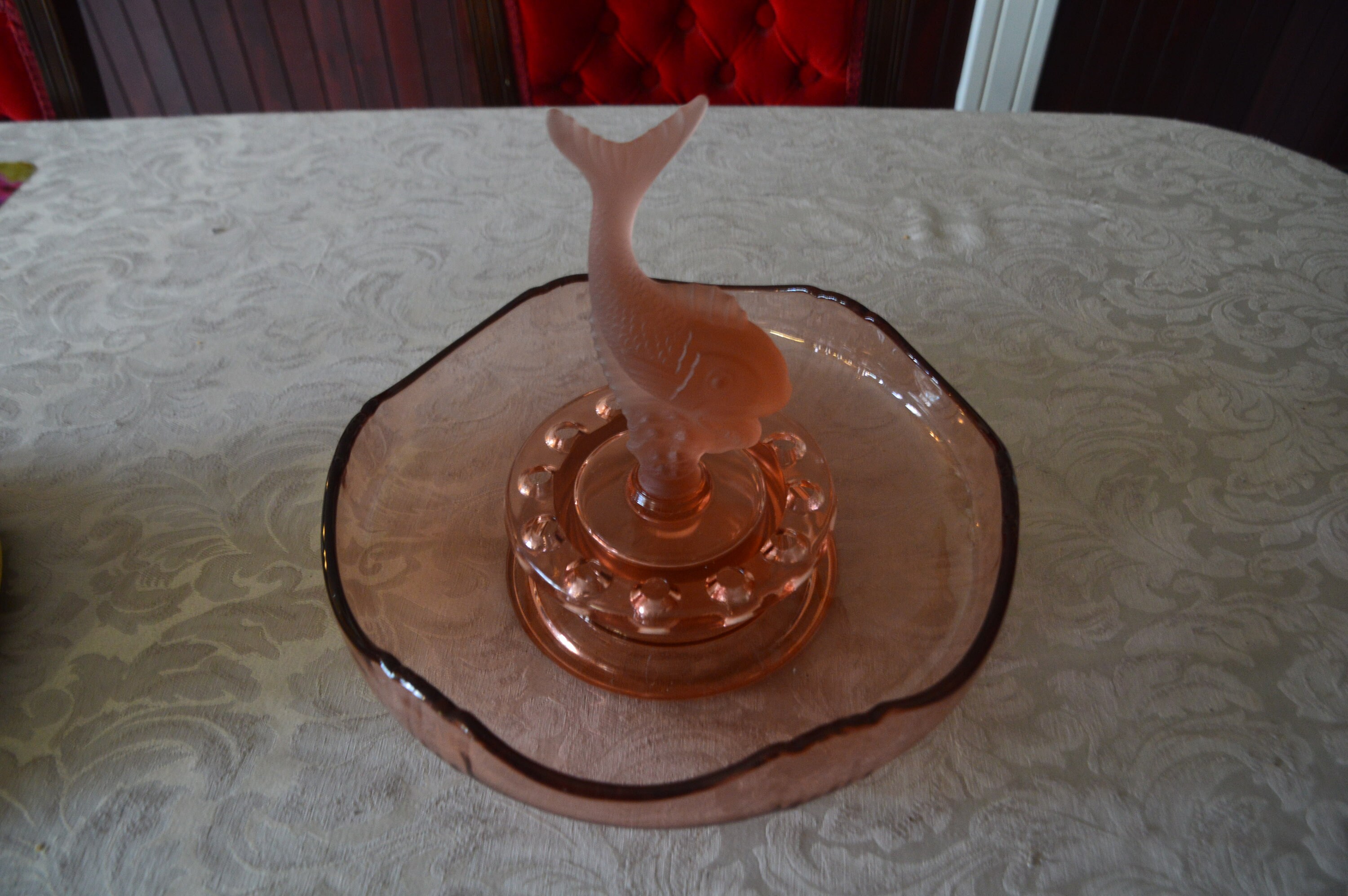 A Pink Glass Depression Era Float Bowl With Flying Fish Finial - Etsy