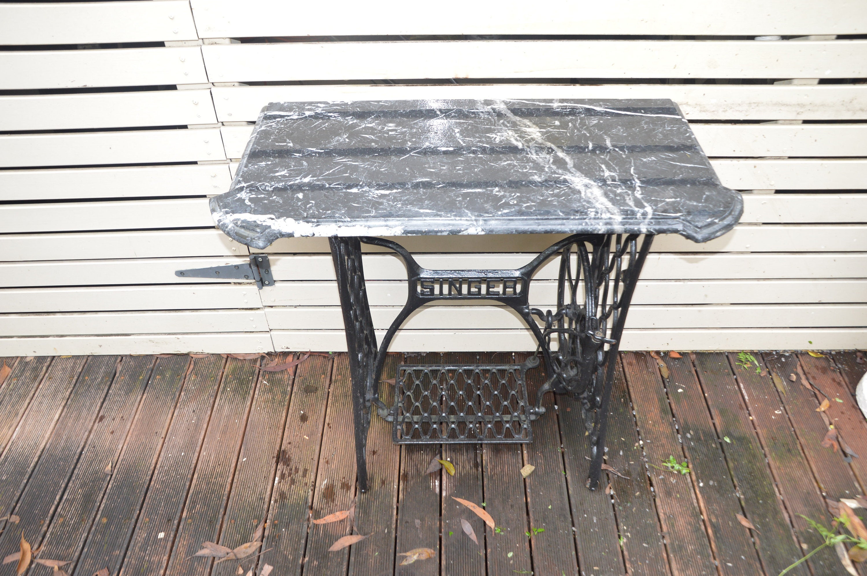 A Cast Iron Singer Machine Base and Marble Topped Table - Etsy Australia