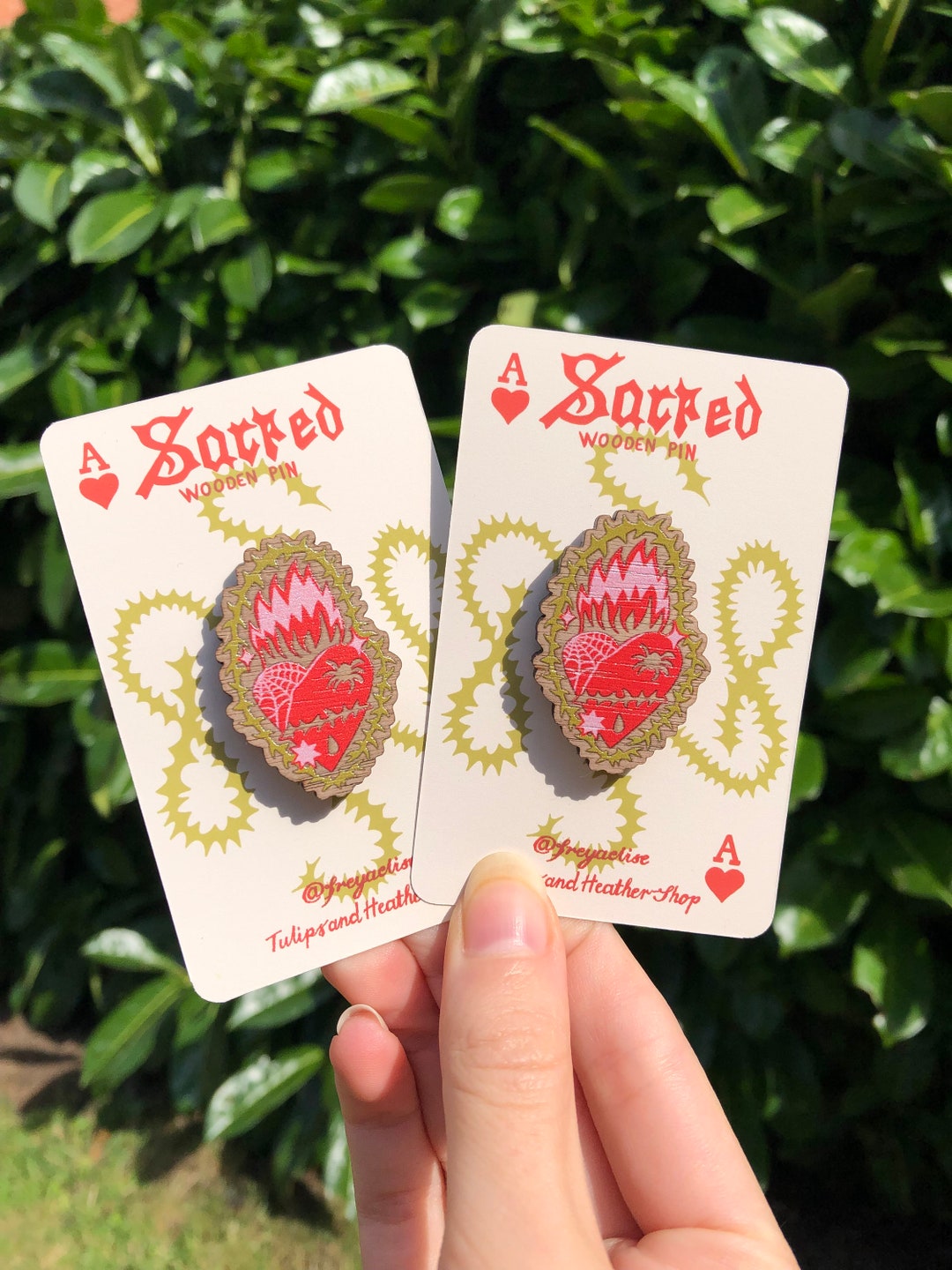 Sacred Heart Illustrated Wooden Pin Badge Brooch - Etsy