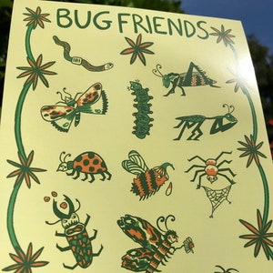 Bug Friends Sticker Sheet (A5) , Insect, Butterfly, Moth, Bee - Etsy