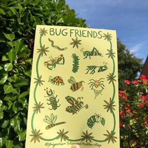 Bug Friends Sticker Sheet (A5) , Insect, Butterfly, Moth, Bee - Etsy