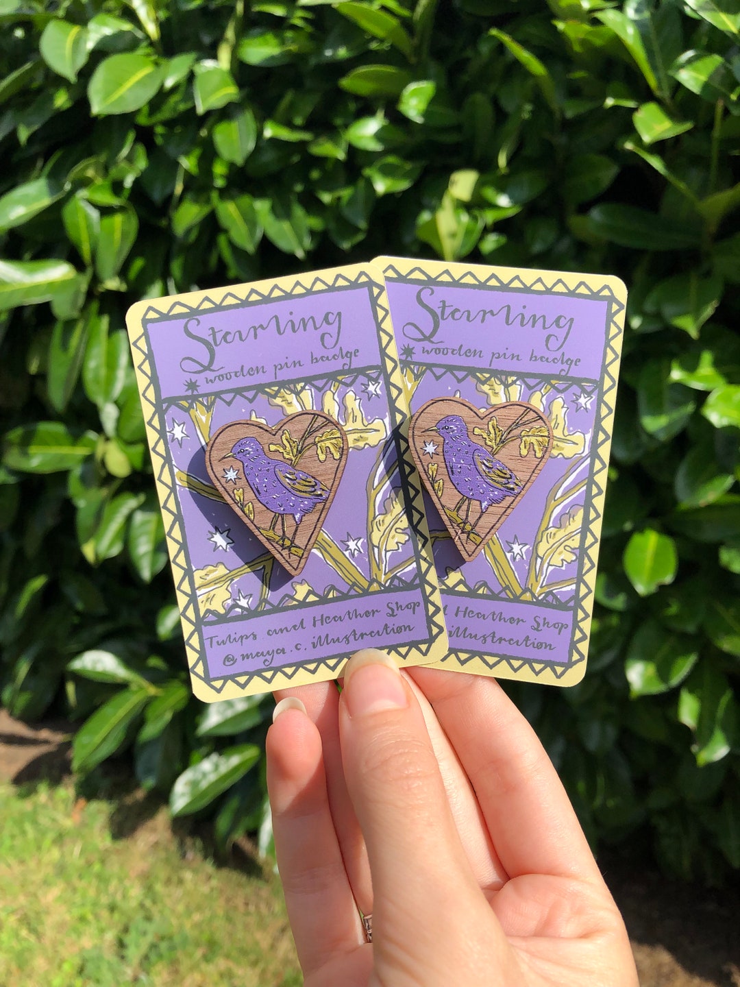 Starling Heart Illustrated Wooden Pin Badge Brooch - Etsy