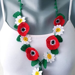 Red Crochet Poppy Flower Pattern , Wild Red Flower Lariat, Crochet ...