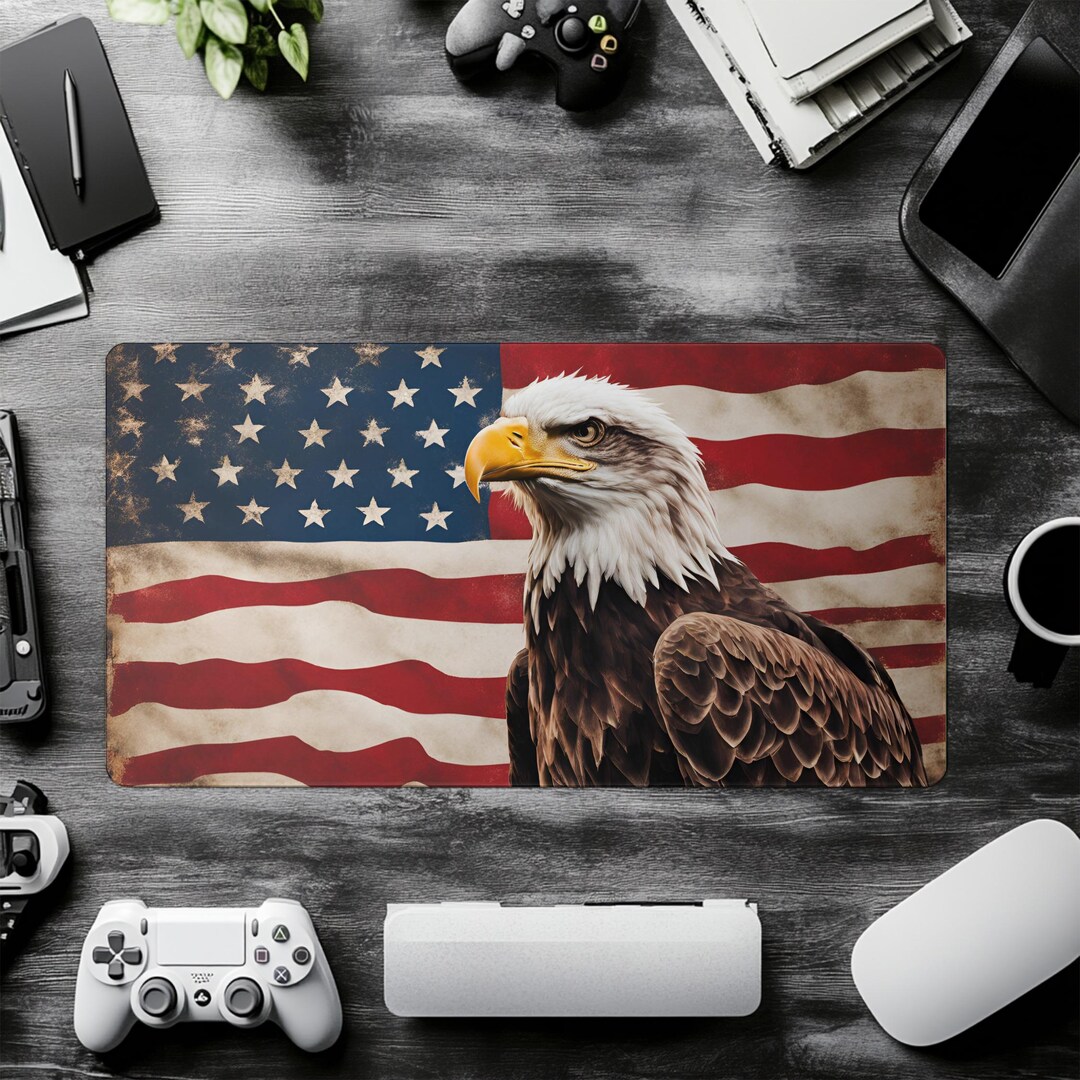 Desk Mat, Patriotic Eagle American Flag Mouse Pad, Gaming Accessories ...