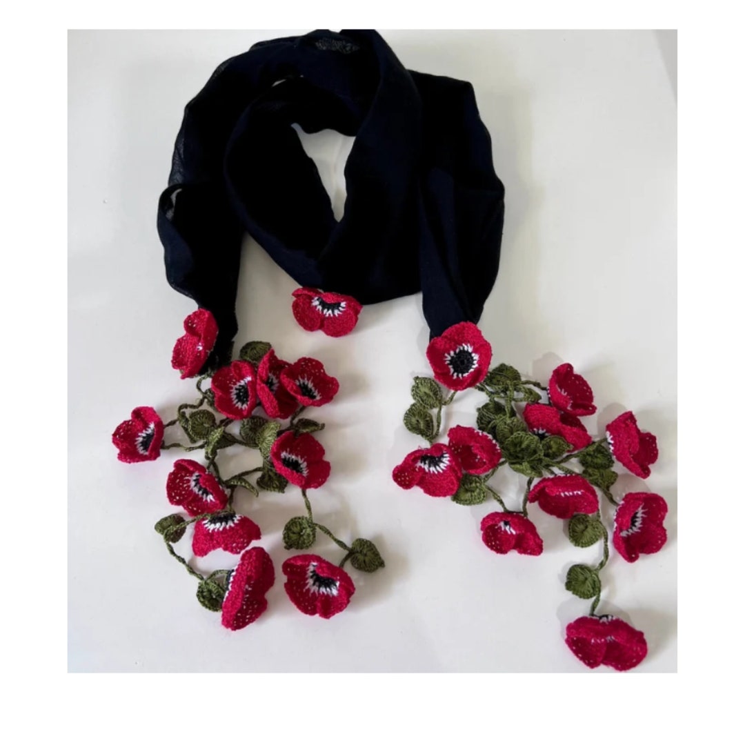 Red Crochet Poppy Flower Pattern , Wild Red Flower Lariat, Crochet ...