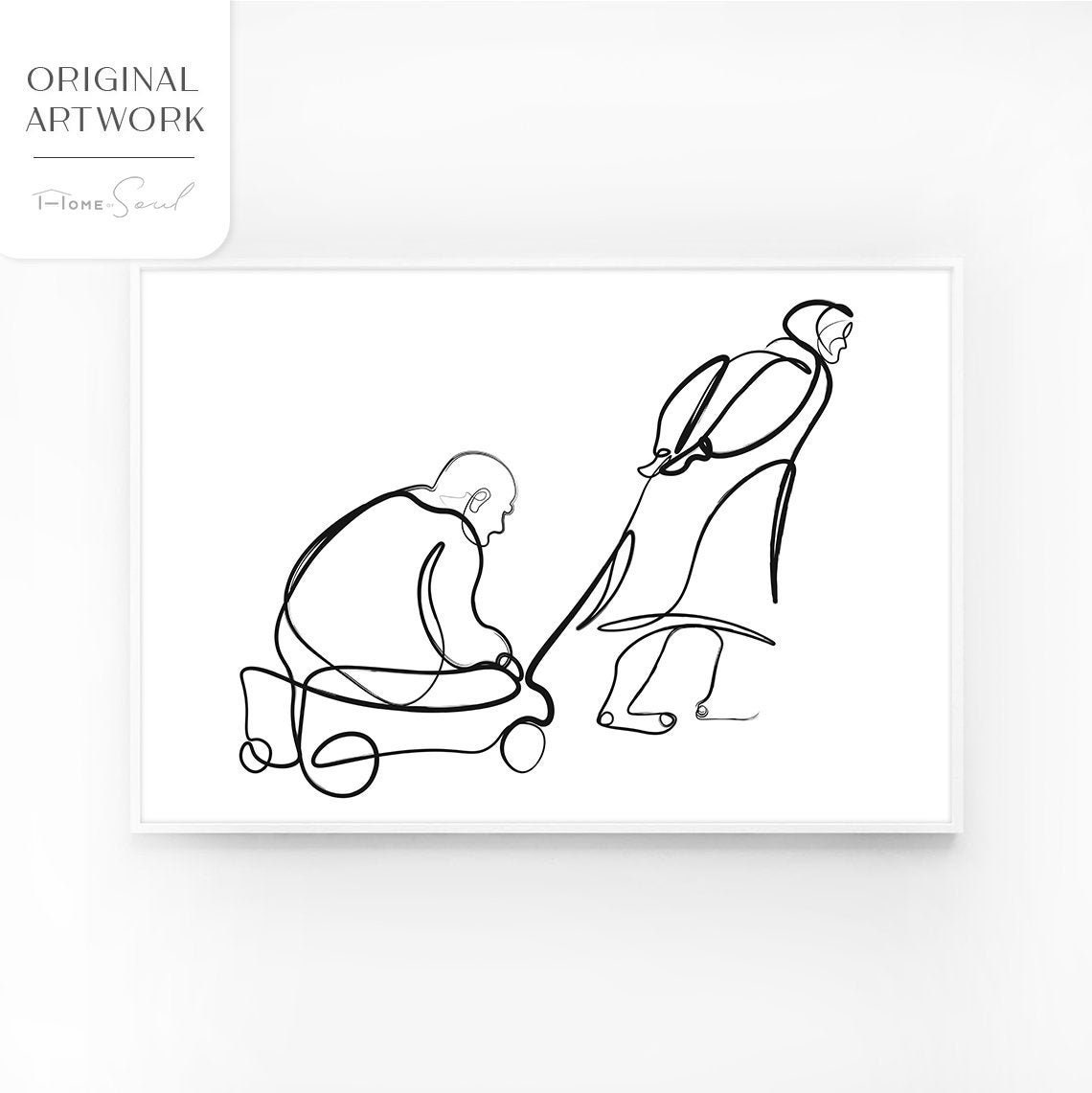 Elderly Couple One Line Drawing Minimalist Line Art Old Lady - Etsy