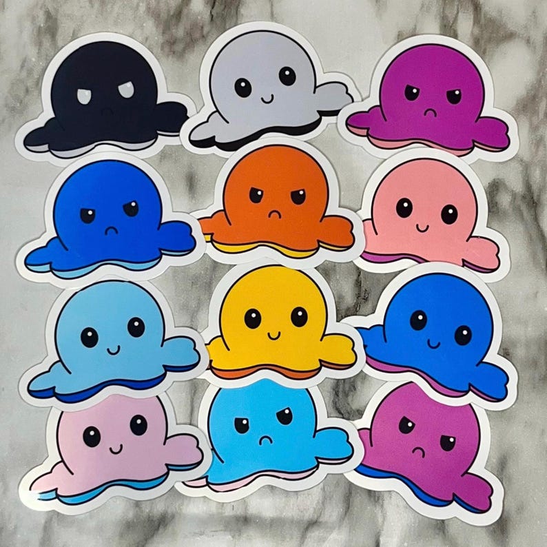Cute Reversible Octopus Sticker Packs | Vinyl Decals for Laptops, Water ...