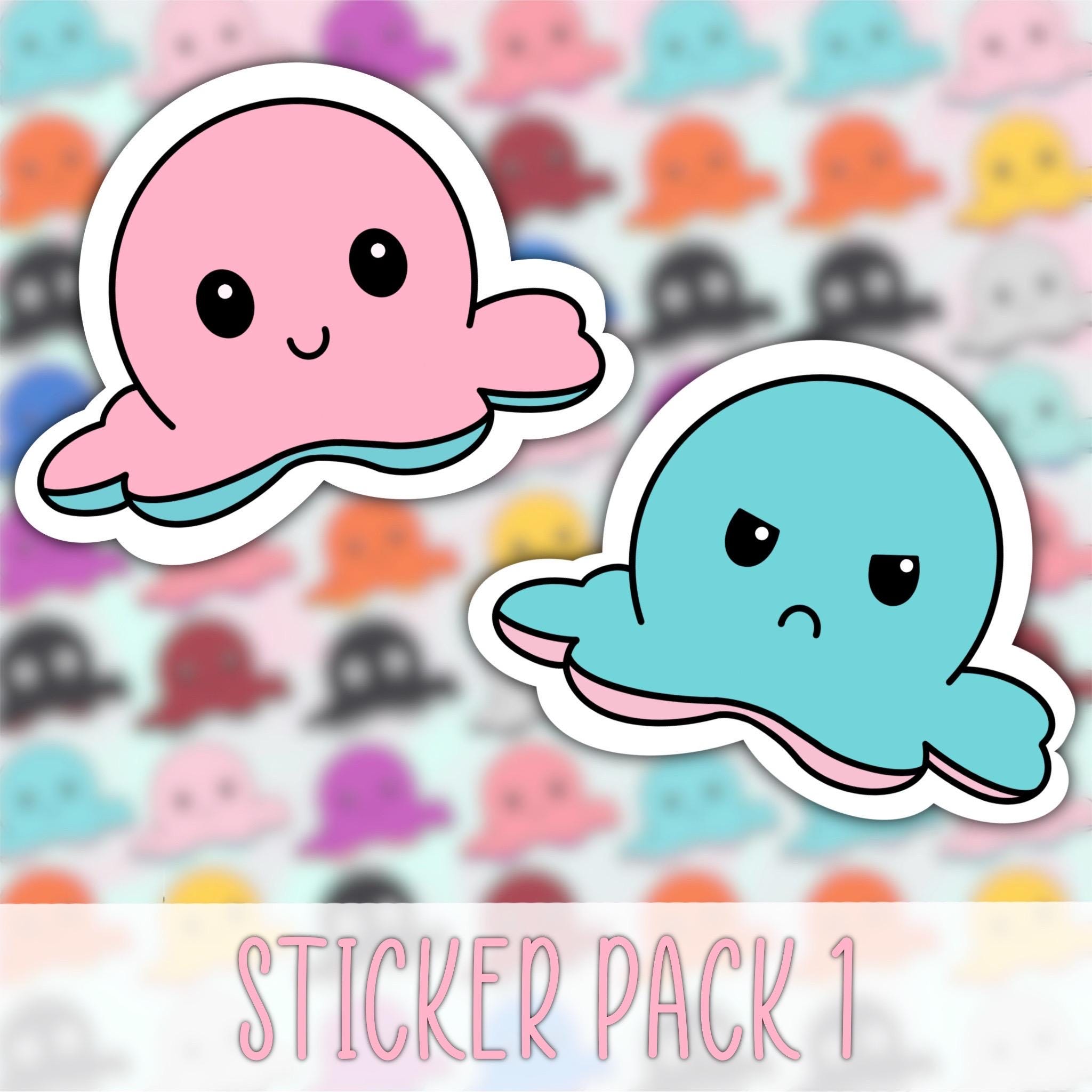 Cute Reversible Octopus Sticker Packs | Vinyl Decals for Laptops, Water ...