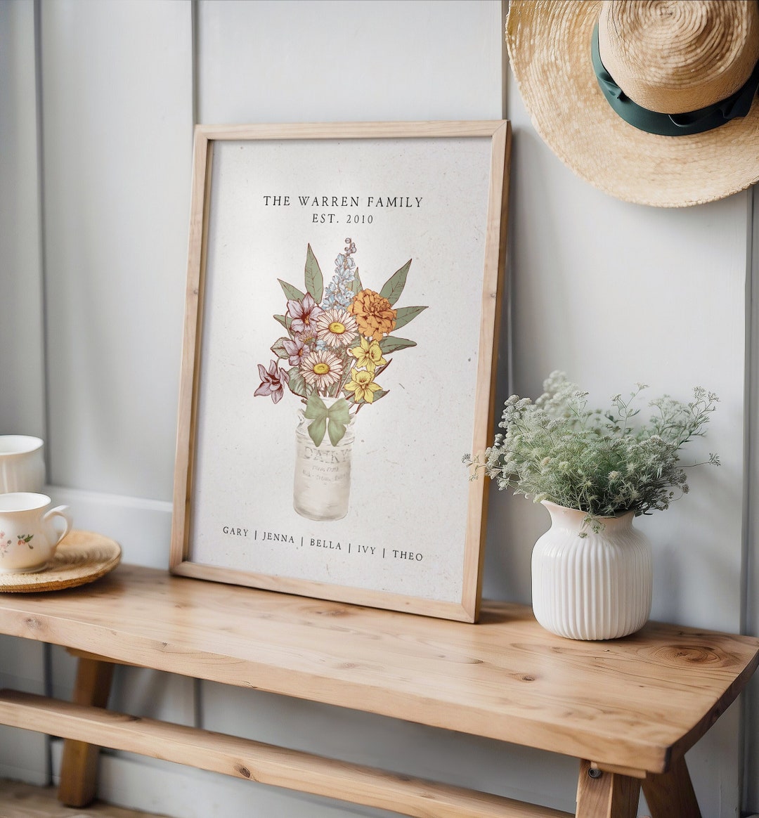 Personalised Birth Flower Family Print Family Gift Family Flower Print ...