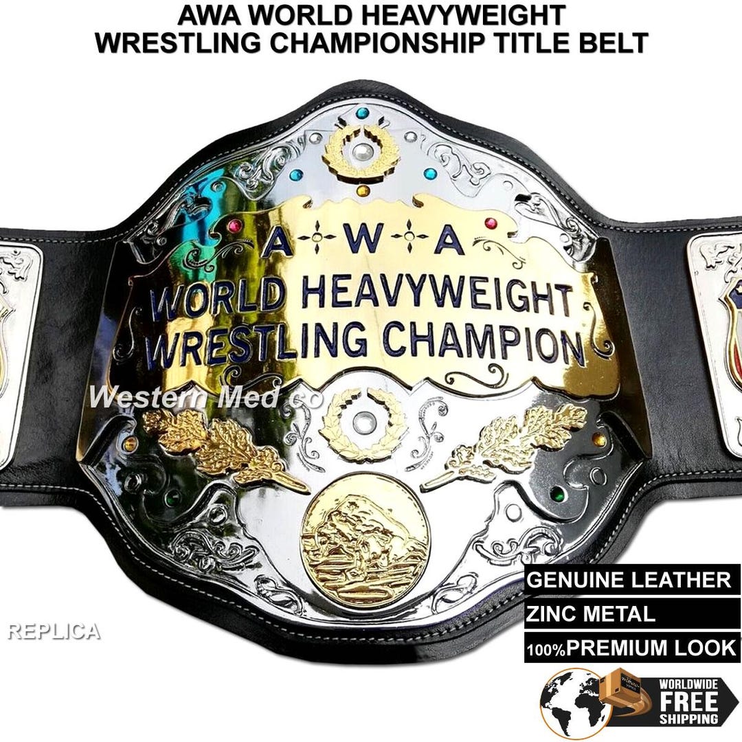 AWA World Heavyweight Championship Replica Title Belt: Genuine Leather ...