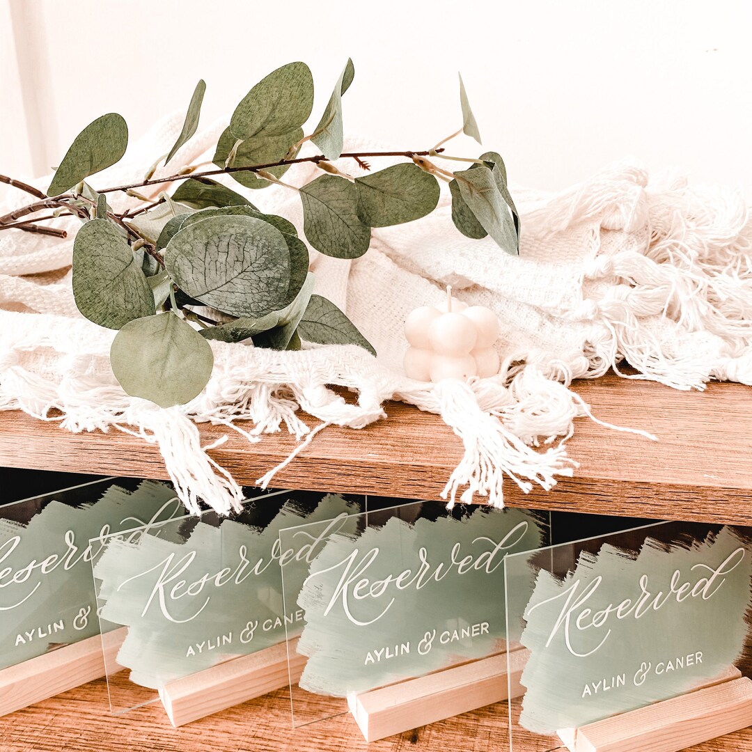 Sage Green Wedding Table Reserved Signs With Stand | Clear Acrylic ...