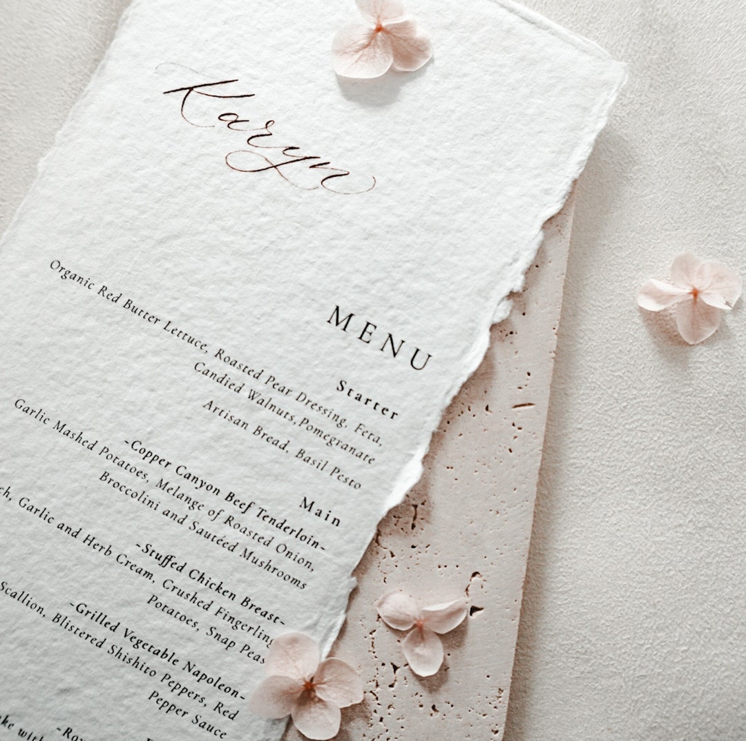 Handmade Cotton Paper Wedding Menu Cards, Personalized Dinner Menu - Etsy