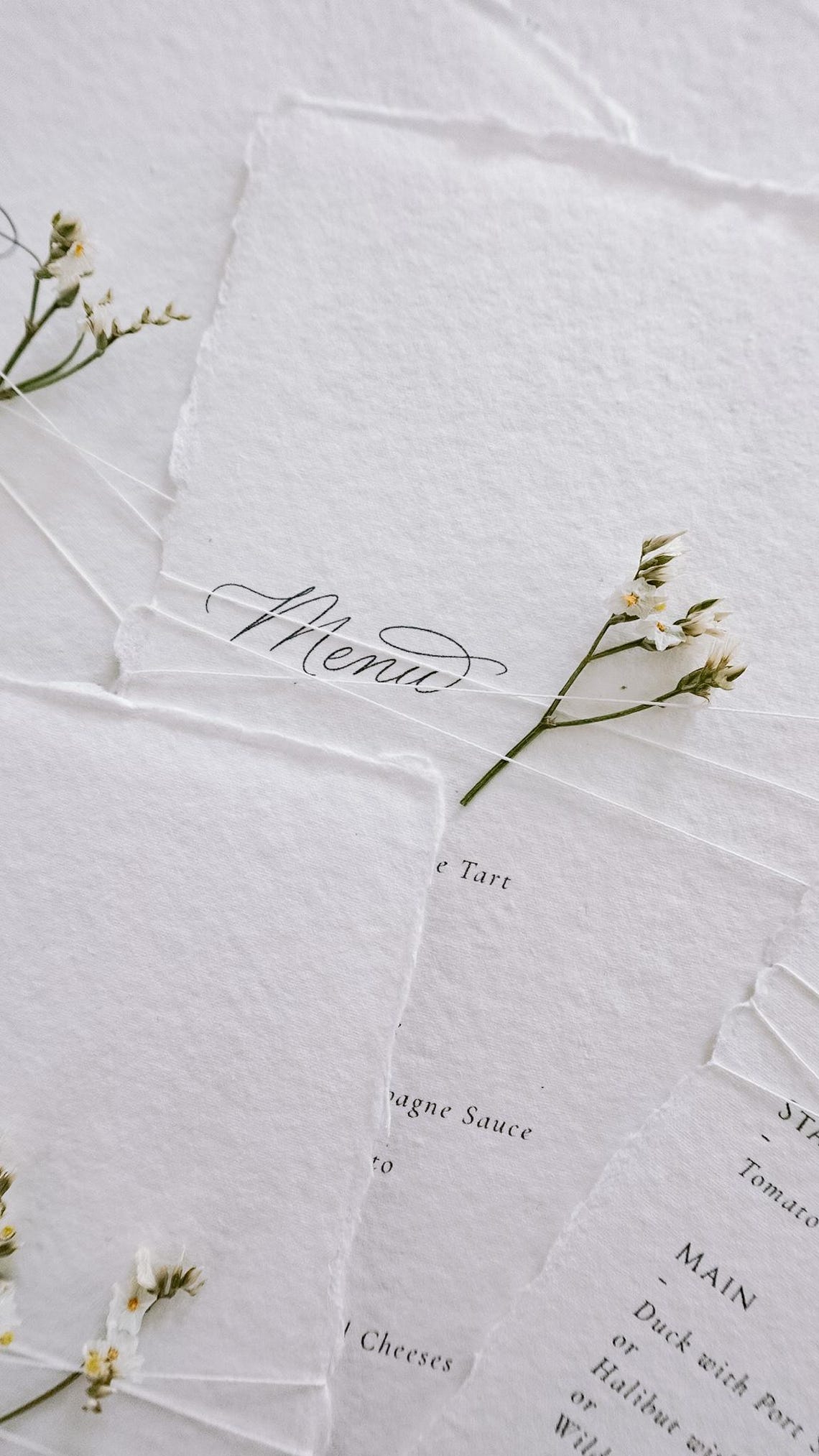 Handmade Paper Wedding Menu With White Flowers, Fine Art Stationery - Etsy