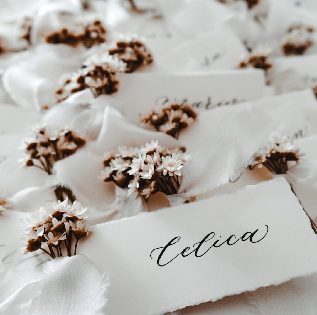 White Floral Wedding Name Place Cards, Table Seating Name Cards ...