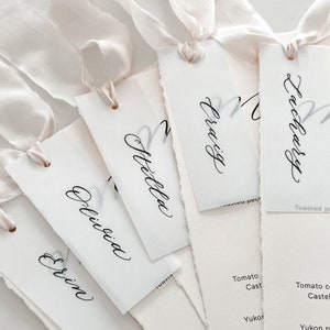 Personalised Wedding Menu Card With Vellum Name Tags, Tied With Silk ...