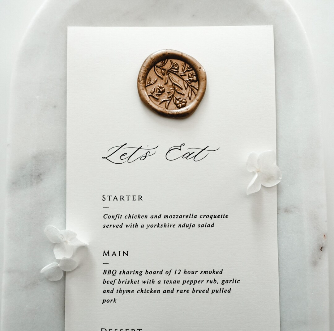 Modern Wax Seal Wedding Menu Card, Printed Wedding Table Dinner Menu ...
