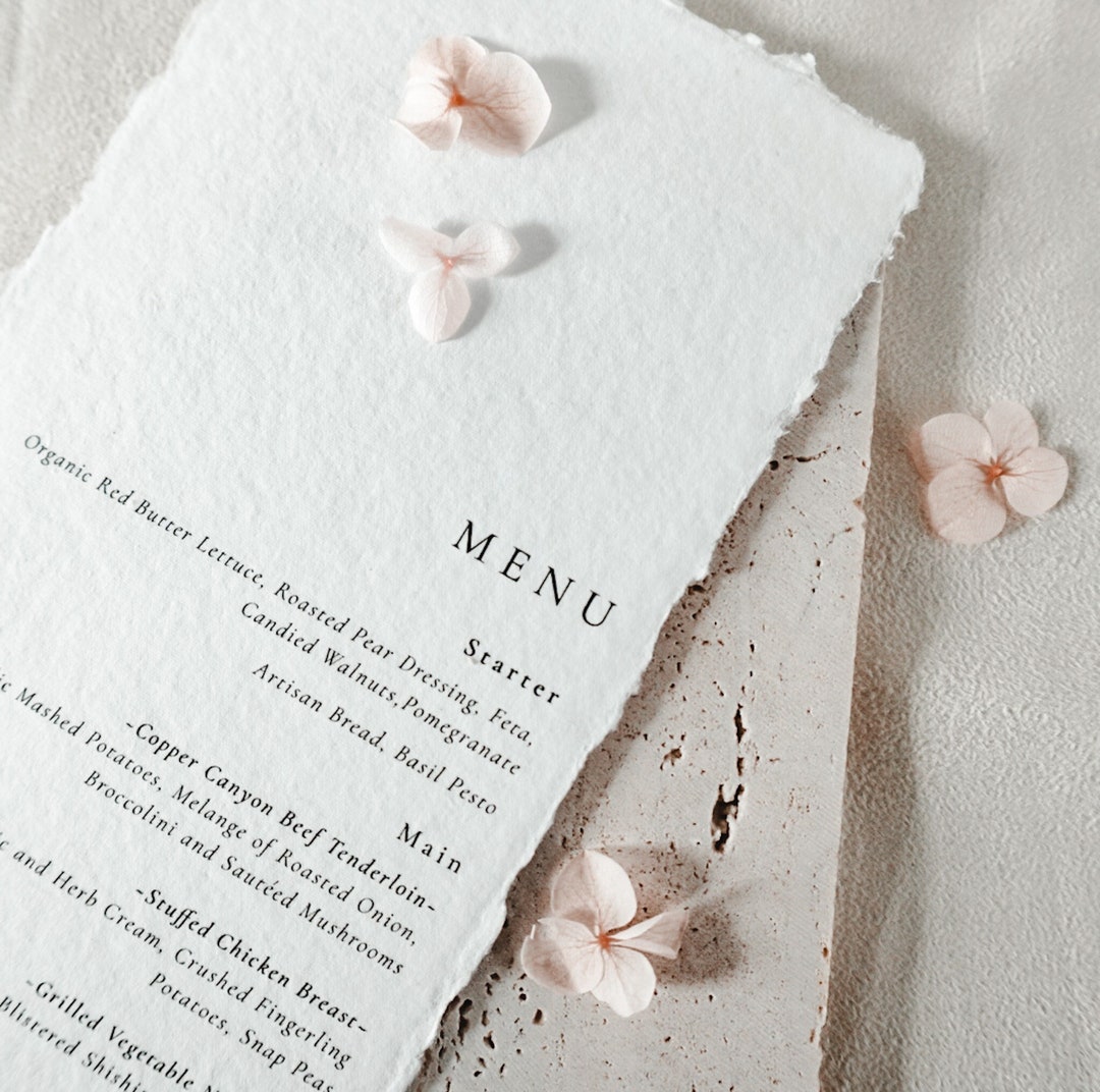 Handmade Cotton Paper Wedding Menu Card, Elegant Reception Dinner - Etsy