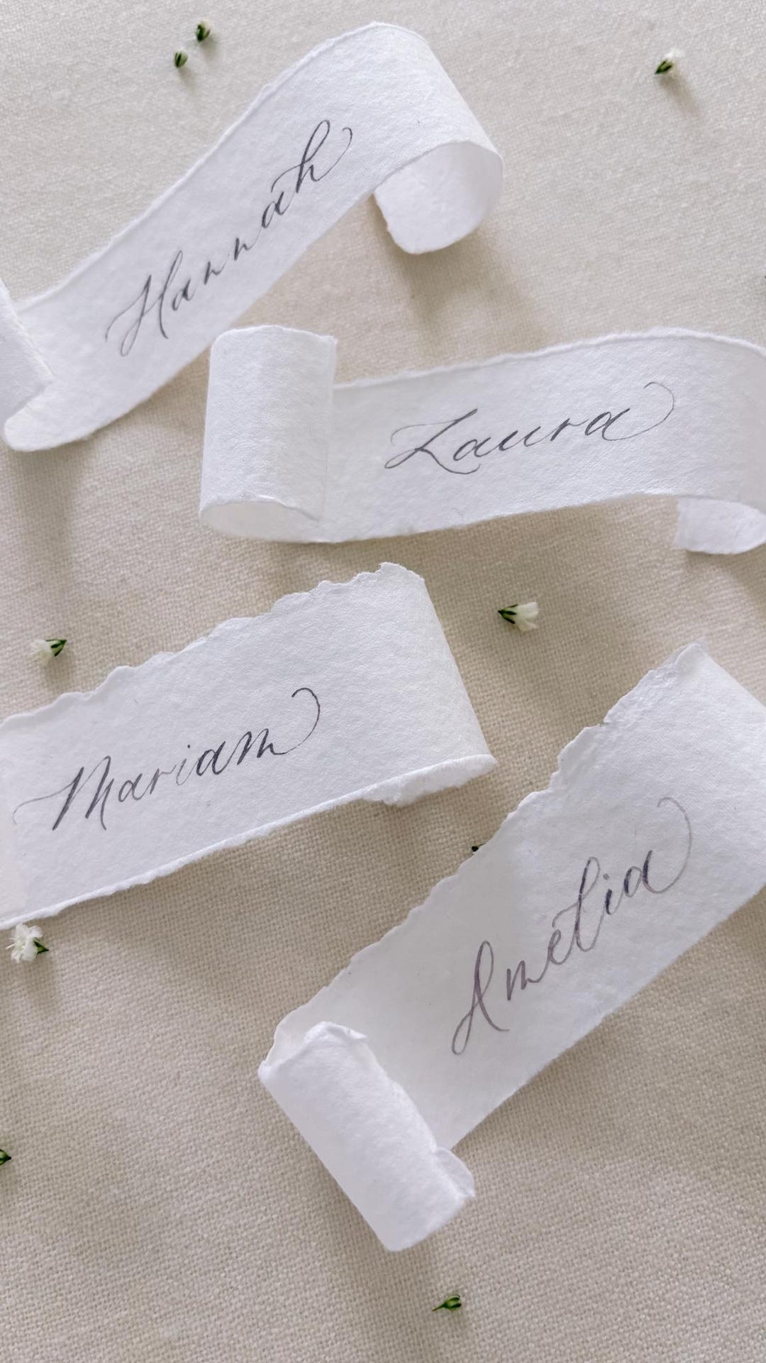 Handmade Calligraphy Scroll Place Cards: Torn Edge Cotton Paper - Etsy