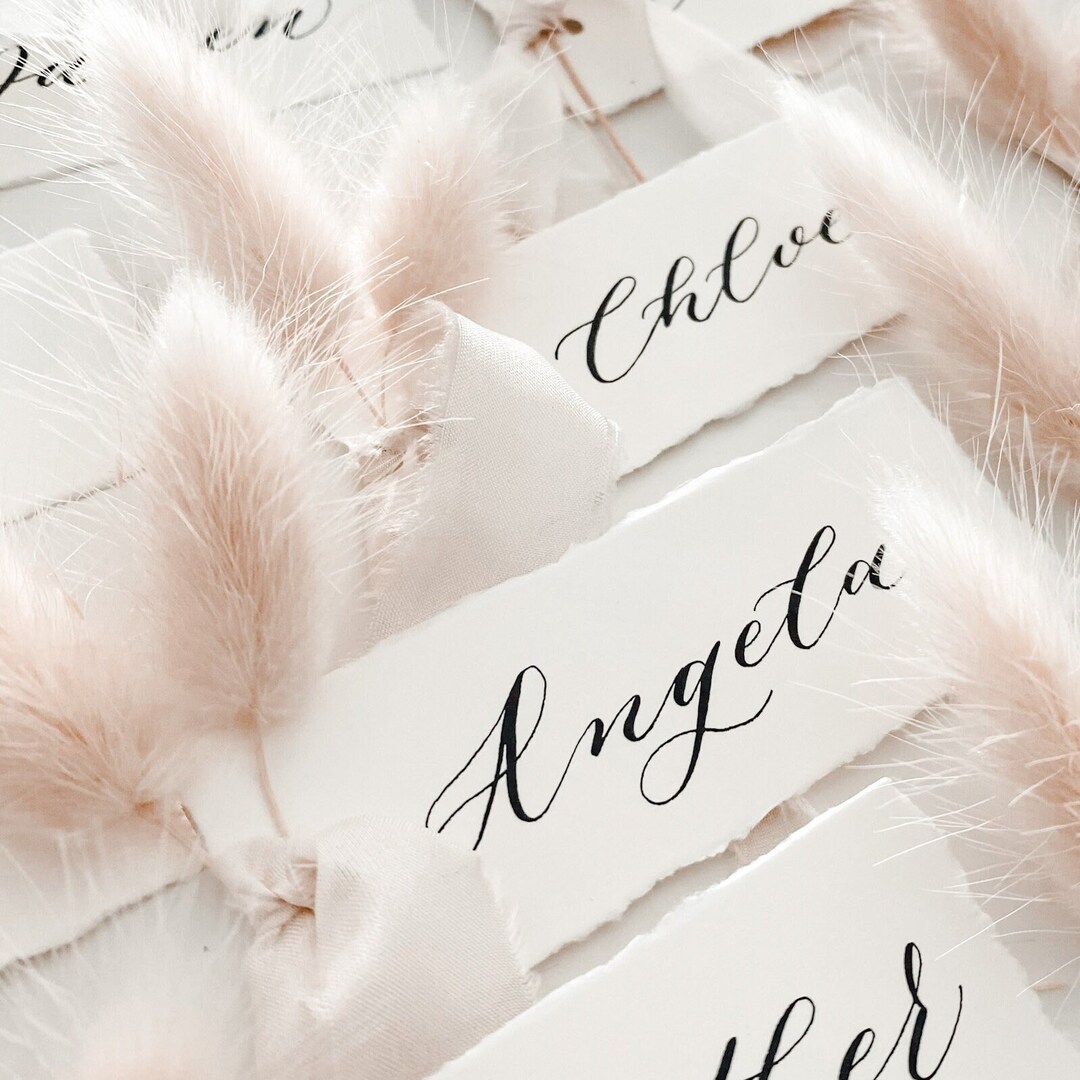 Ivory Bunny Tail Wedding Place Cards, Floral Table Place Seating Cards ...