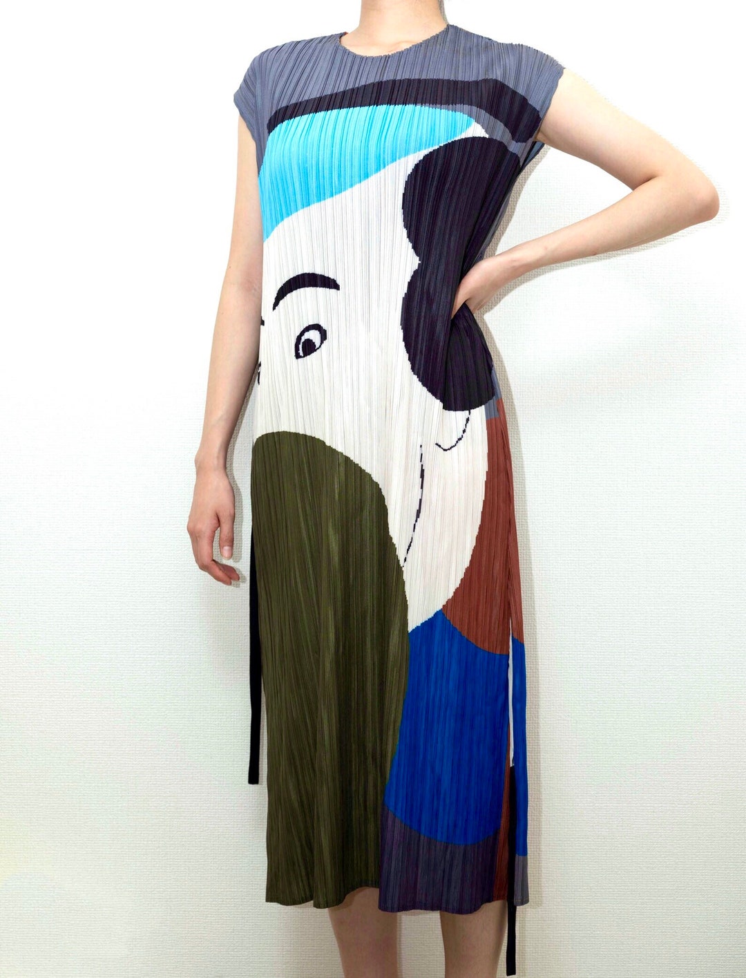 Handmade Pleated Ukiyo-e Japanese Style Portrait Pattern Long Dress ...