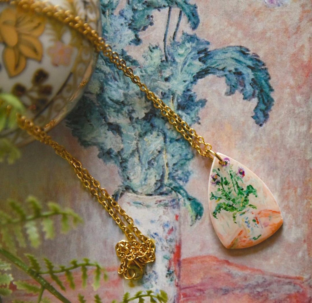 Claude Monet Inspired Jewlery Statement Necklace Monet Vase of Poppies ...