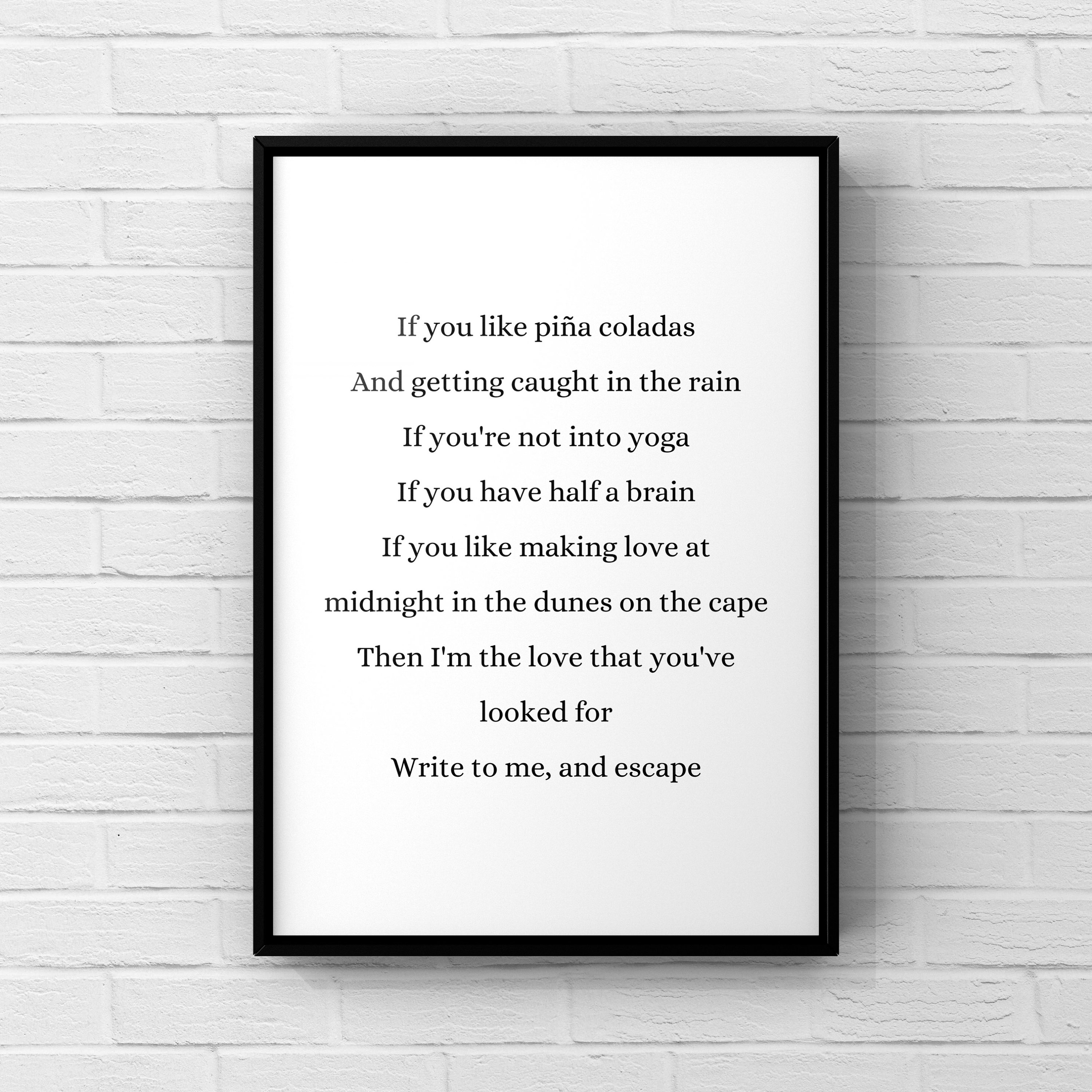 Song Print Lyrics Print Escape The Piña Colada Song Print | Etsy