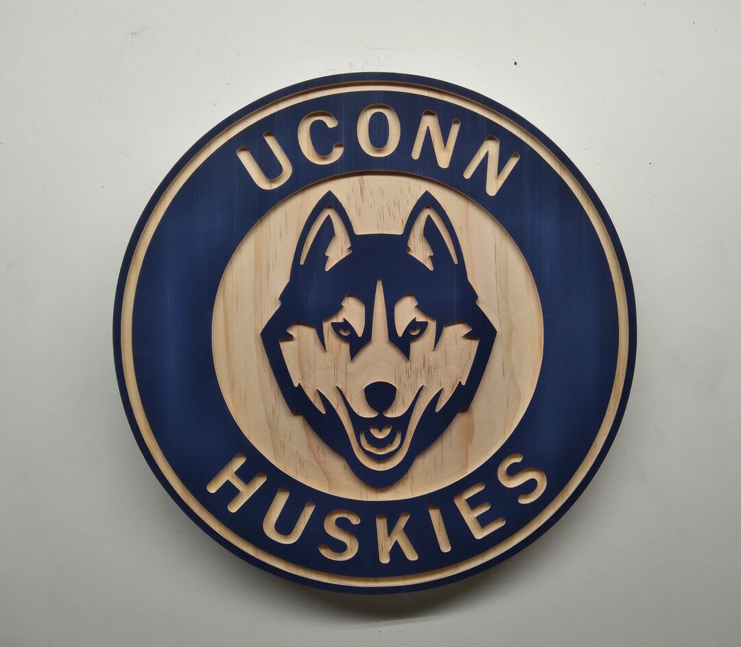 UCONN HUSKIES 11 Round Carved and Hybrid Painted/natural Grain Wall ...