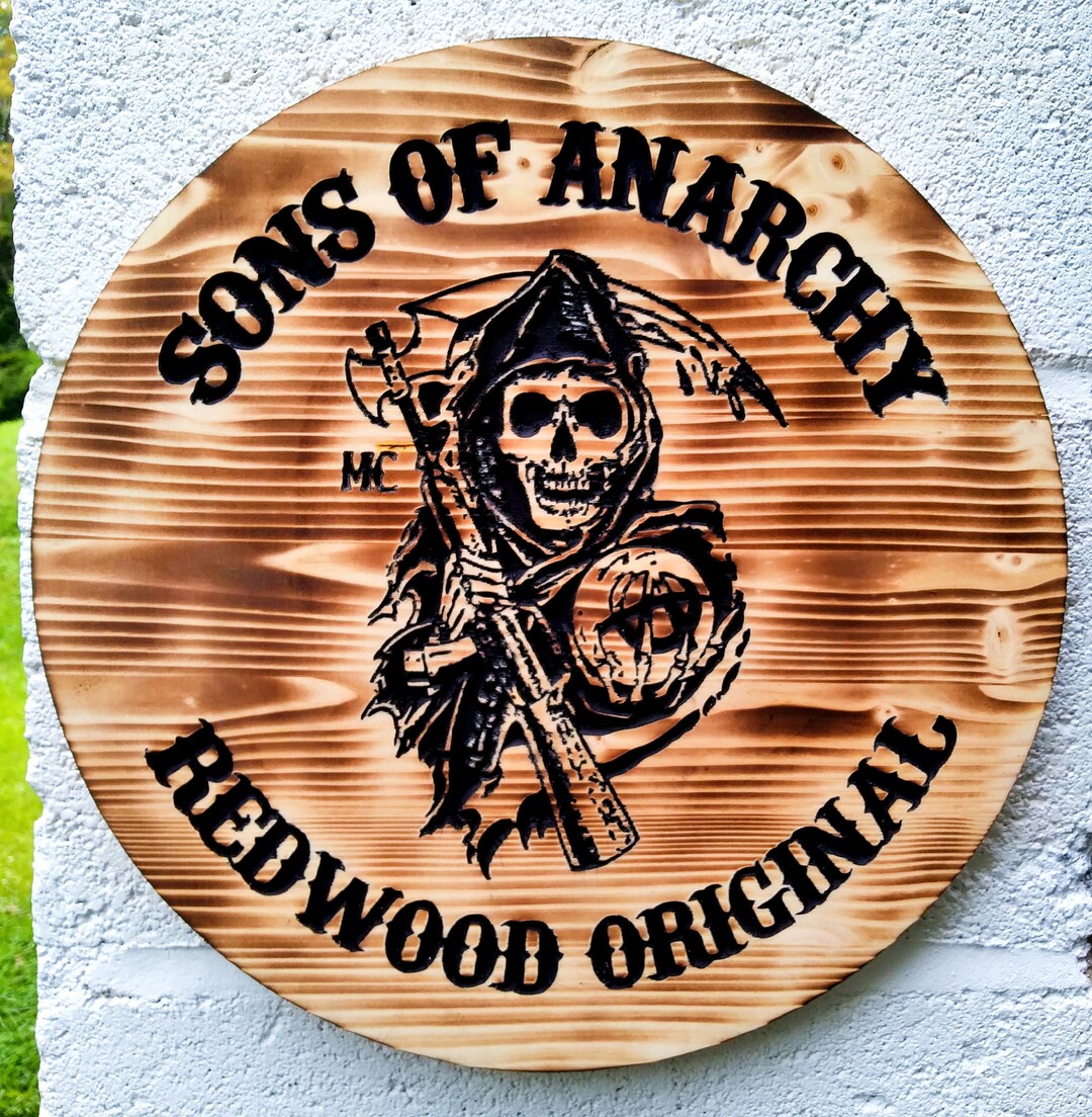 Sons of Anarchy Grim Reaper Logo Engraved and Painted Wood Wall Hanging ...