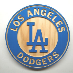Los Angeles Dodgers LA Logo Round Engraved and Hand Painted Wood Wall ...