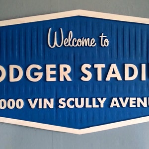 Welcome to Dodger Stadium Replica Engraved and Hand Painted Wood Wall ...