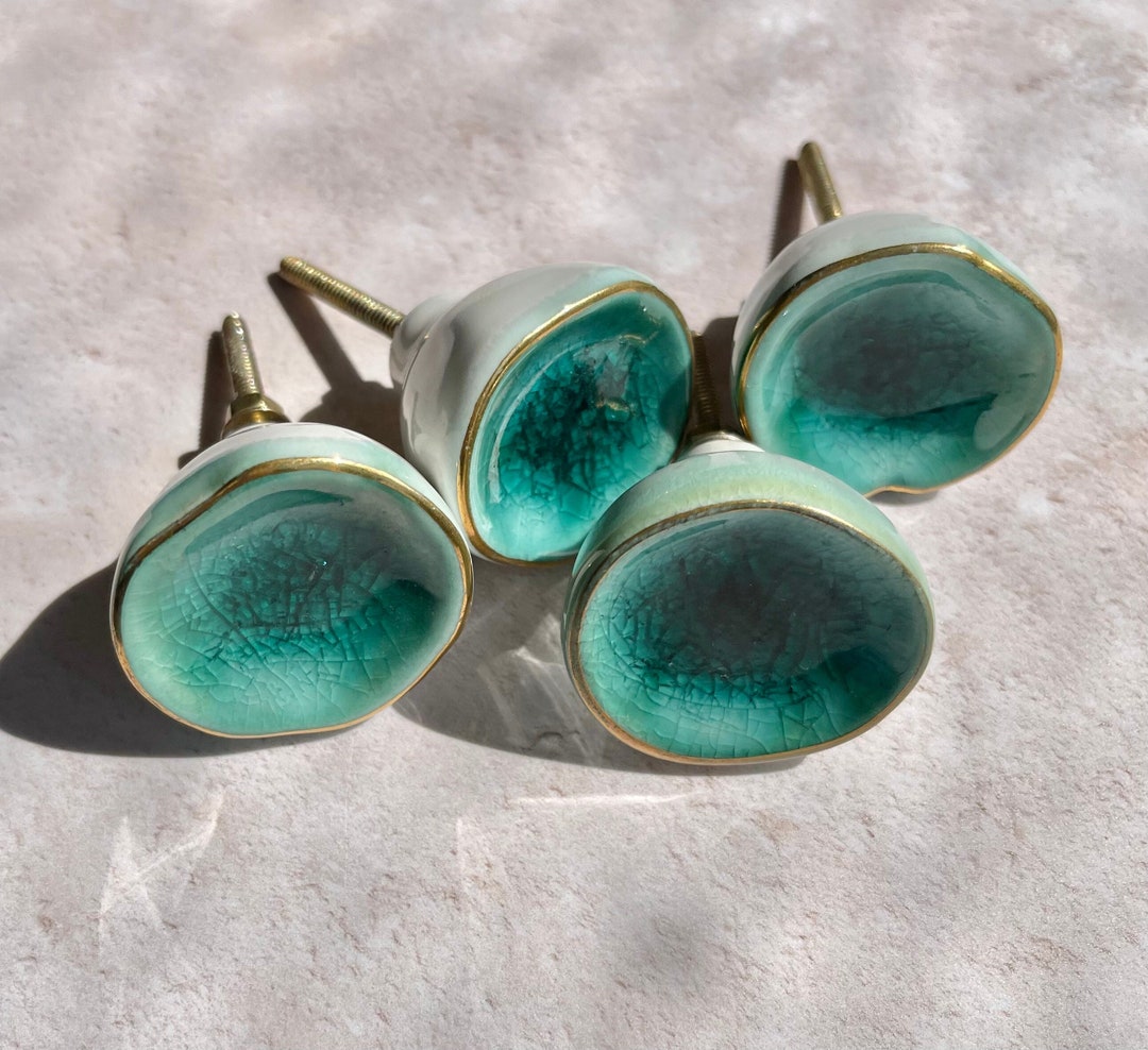 Ceramic Glazed Agate Style Turquoise Drawer Cupboard Cabinet Knob - Etsy