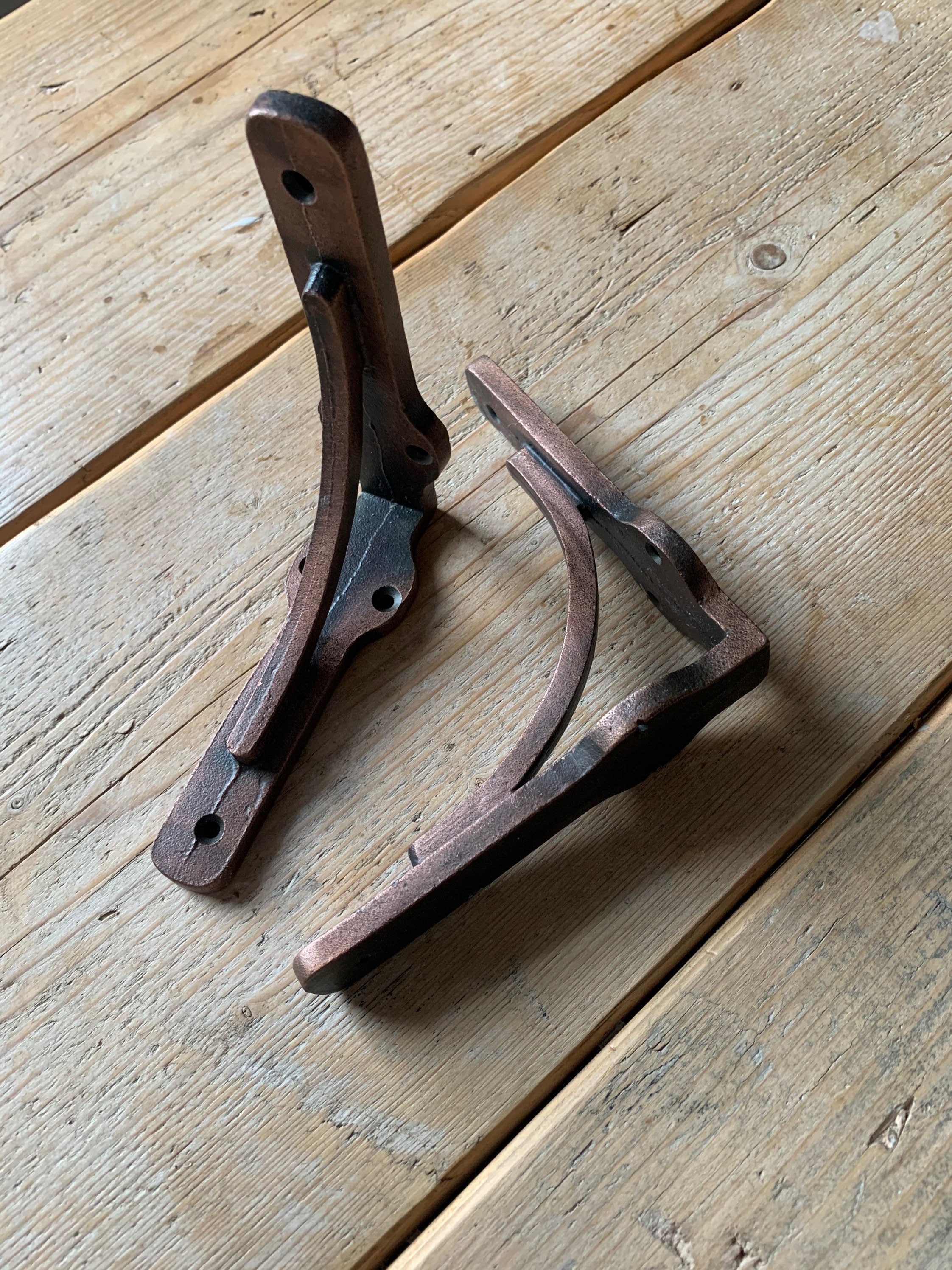 Pair of Traditional Antique Vintage Copper Cast Iron Gallow Shelf ...