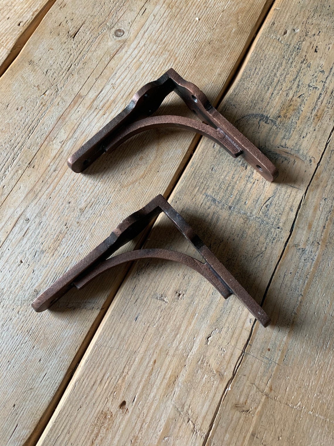 Pair of Traditional Antique Vintage Copper Cast Iron Gallow Shelf ...