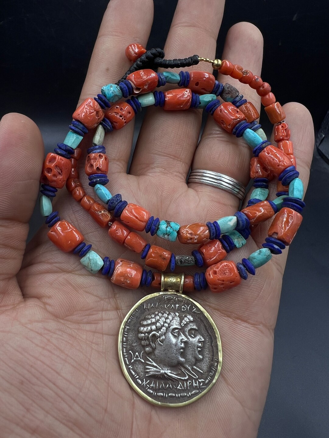 Rare Authentic Unique Greek Emperor Natural Coral Turquoise and Lapis ...