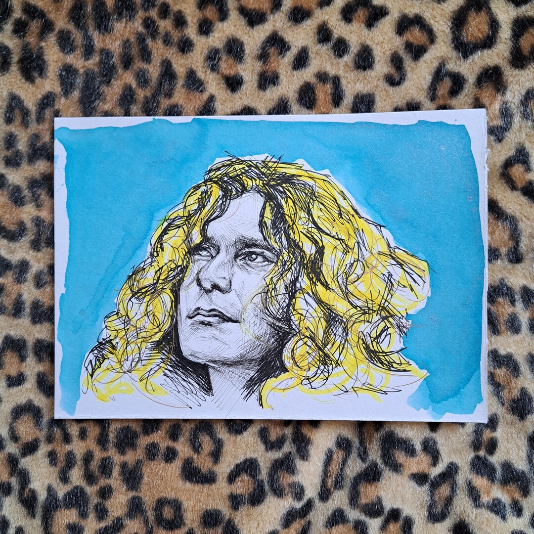Robert Plant Led Zeppelin - Original Pen and Ink Portrait on Mixed ...