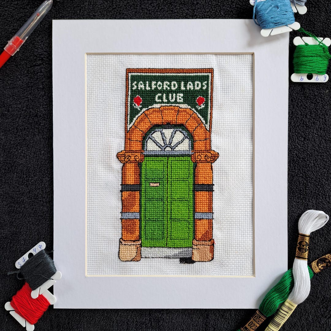 Salford Lads Club Door Original Mounted Cross Stitch Unique Textile Art ...