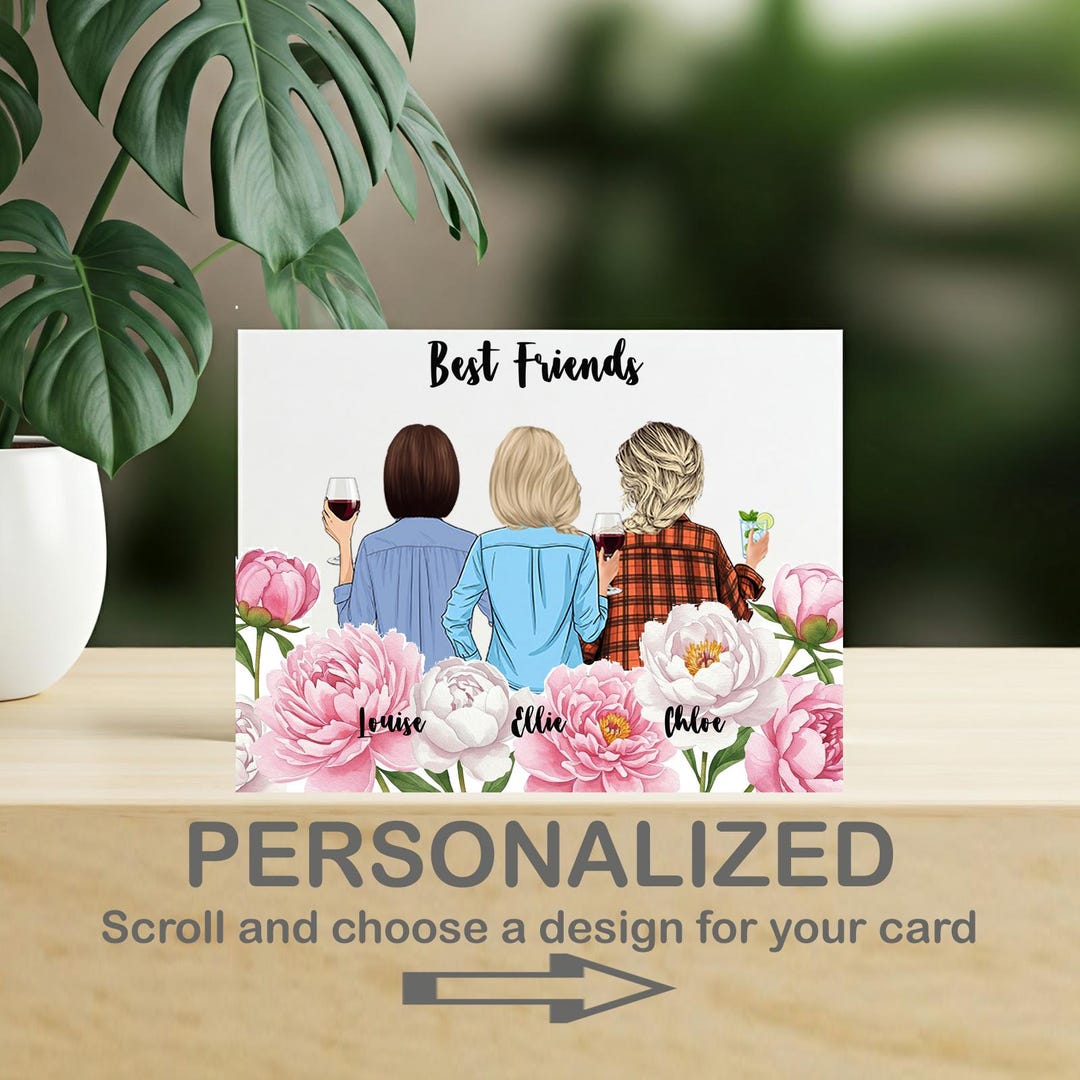Custom Best Friends Card With Peonies - Personalized Friendship Gift ...